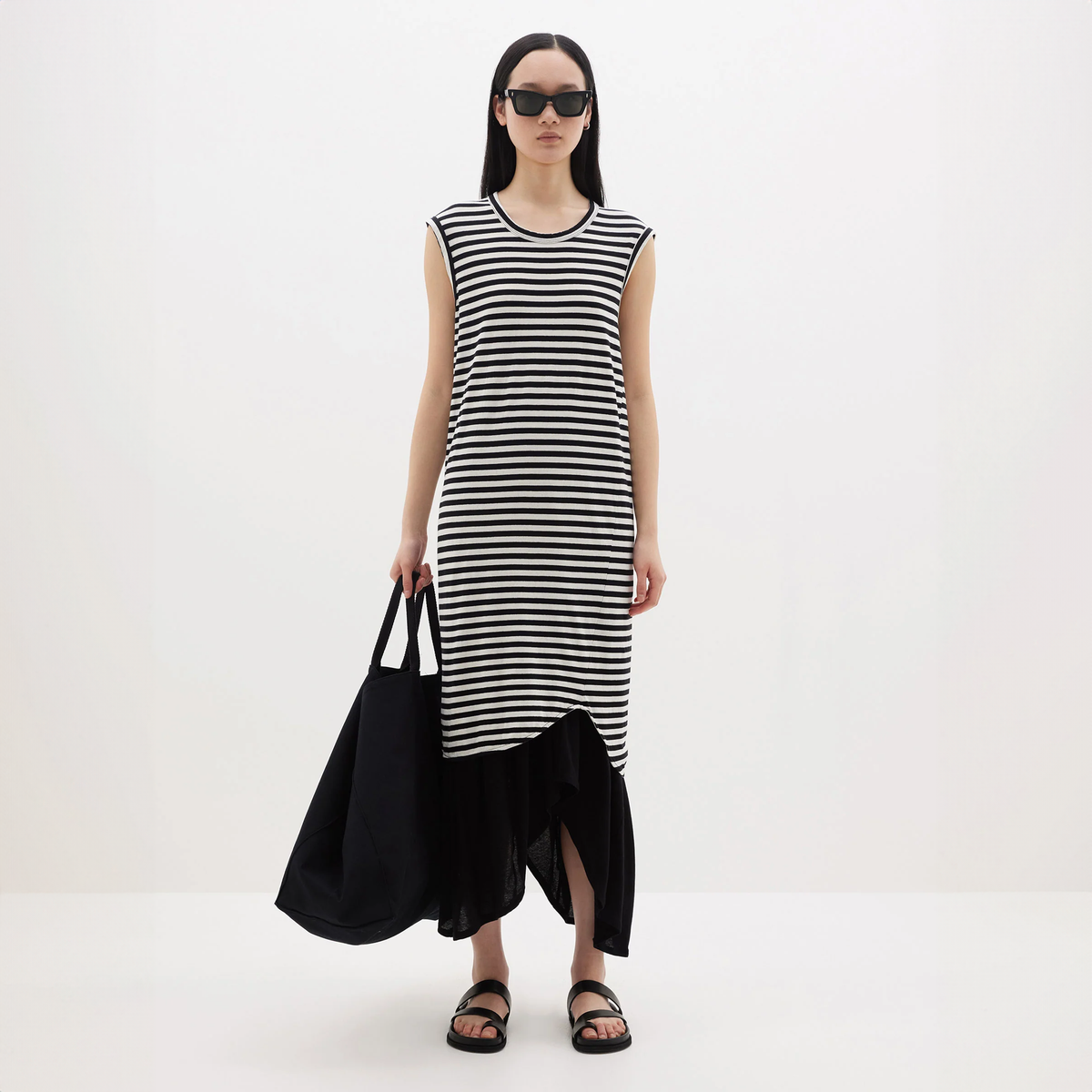 Bassike / Stripe Slim Muscle Tank Dress / Undyed + Black – Corso Merivale
